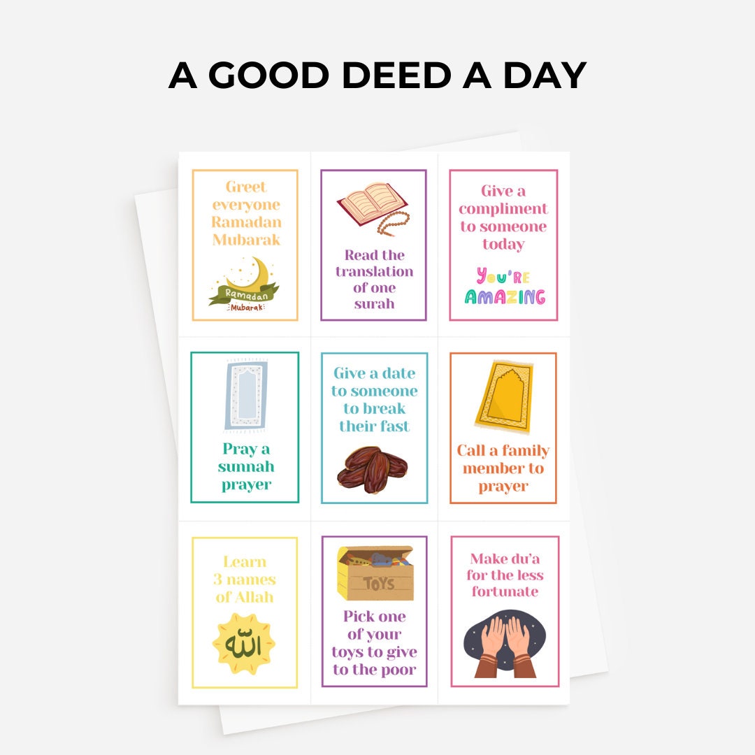 Ramadan Good Deed Cards for Kids Printable Islamic Activity 30 Daily ...