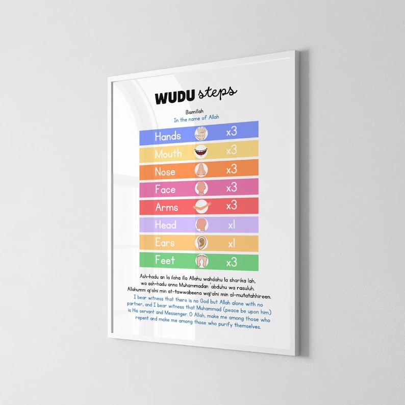 Wudu Steps Islamic Printable for Kids Salah Chart Muslim Bathroom Wall ...