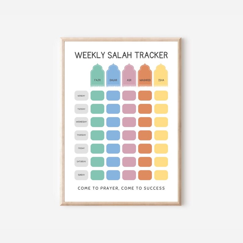 Weekly Salah Tracker Islamic Wall Art Prayer Tracker Printable Muslim ...