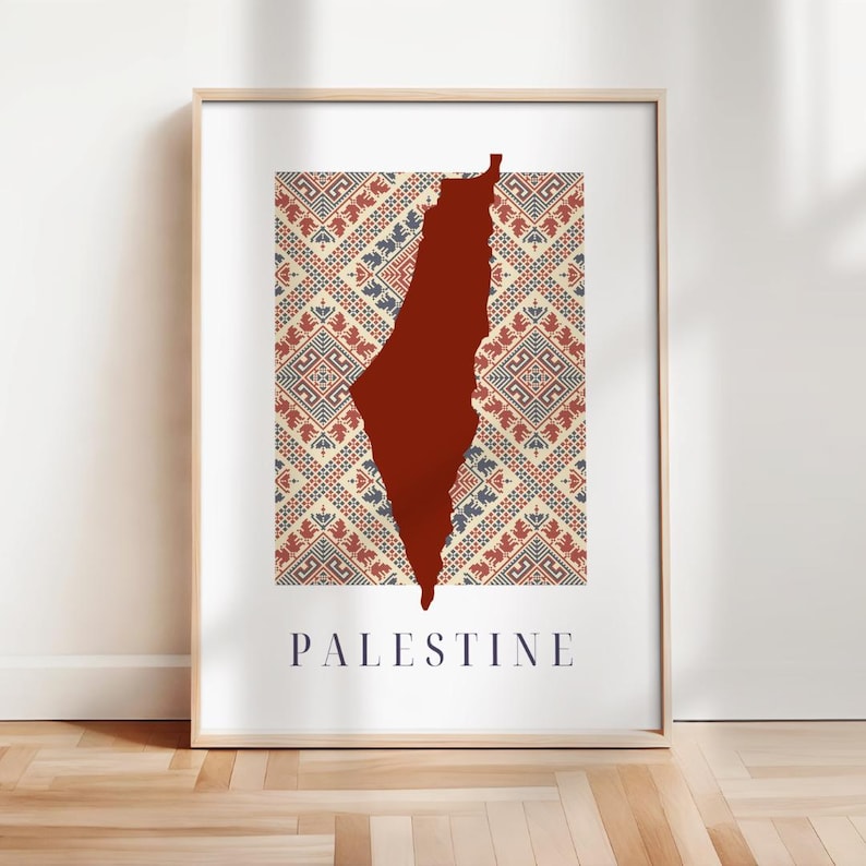 Palestine Wall Art Digital Printable Map With Palestinian Embroidery ...