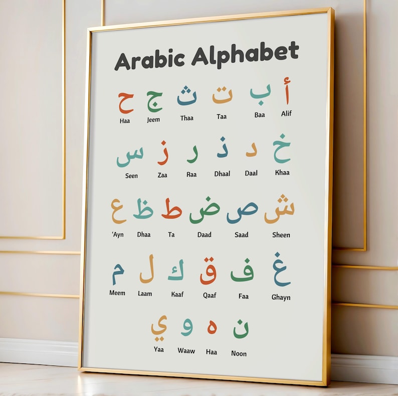 Arabic Alphabet Poster Kids Educational Wall Art Printable Islamic Wall ...
