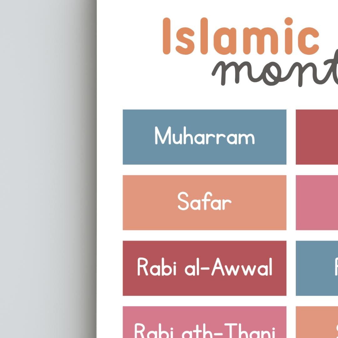 Islamic Months Poster Muslim Calendar Printable Hijri Months Chart Kids ...