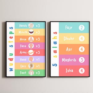 Kids Wudu Steps and 5 Salahs Islamic Educational Poster Set Printable ...