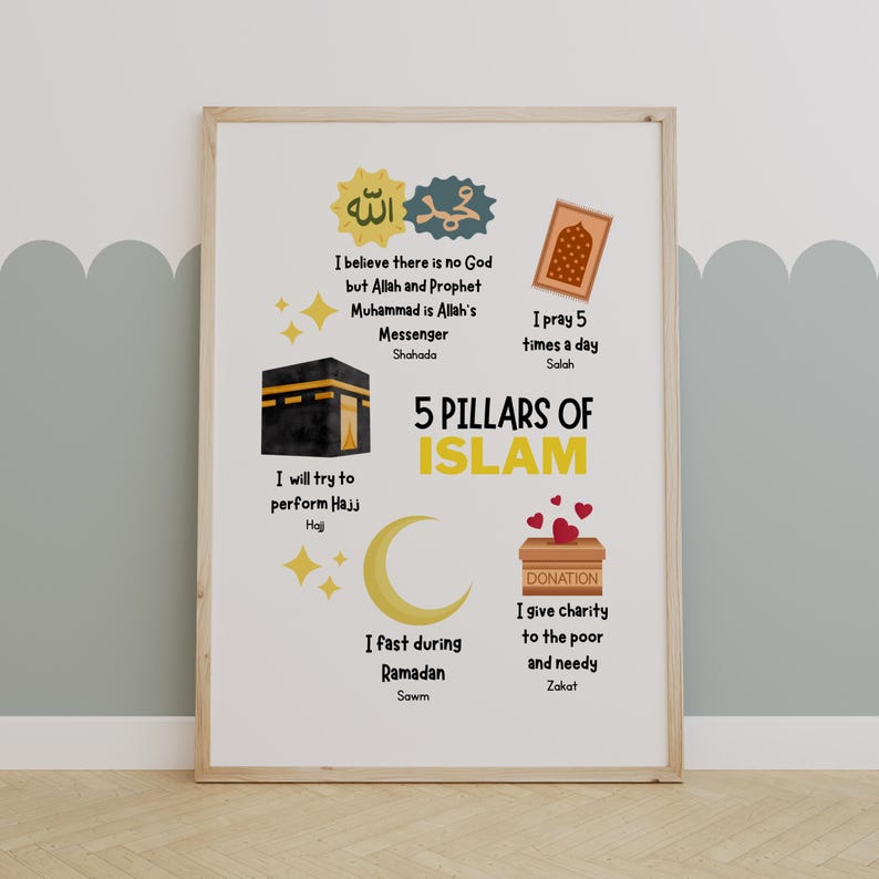5 Pillars of Islam Digital Printable Islamic Kids Wall Art Muslim ...