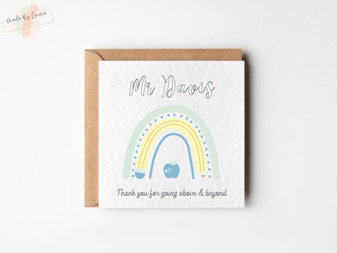 Personalised Thank You Teacher Rainbow Card End of Term School Year ...