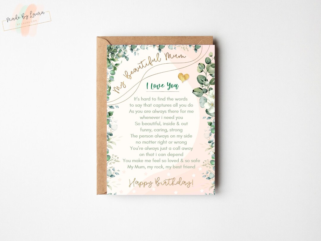 Beautiful Mum Poem Floral Birthday Card Sentimental Verse Card for Mum ...
