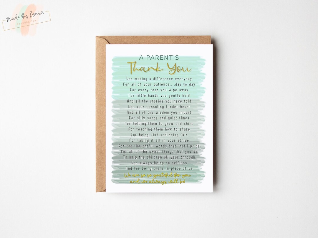 A Parents Thank You Teacher Card Teaching Assistant Thank You Card End ...