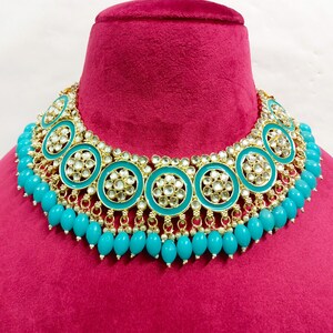 Indian Wedding Kundan Necklace Firoza Meenakari Bridal Choker Tikka ...