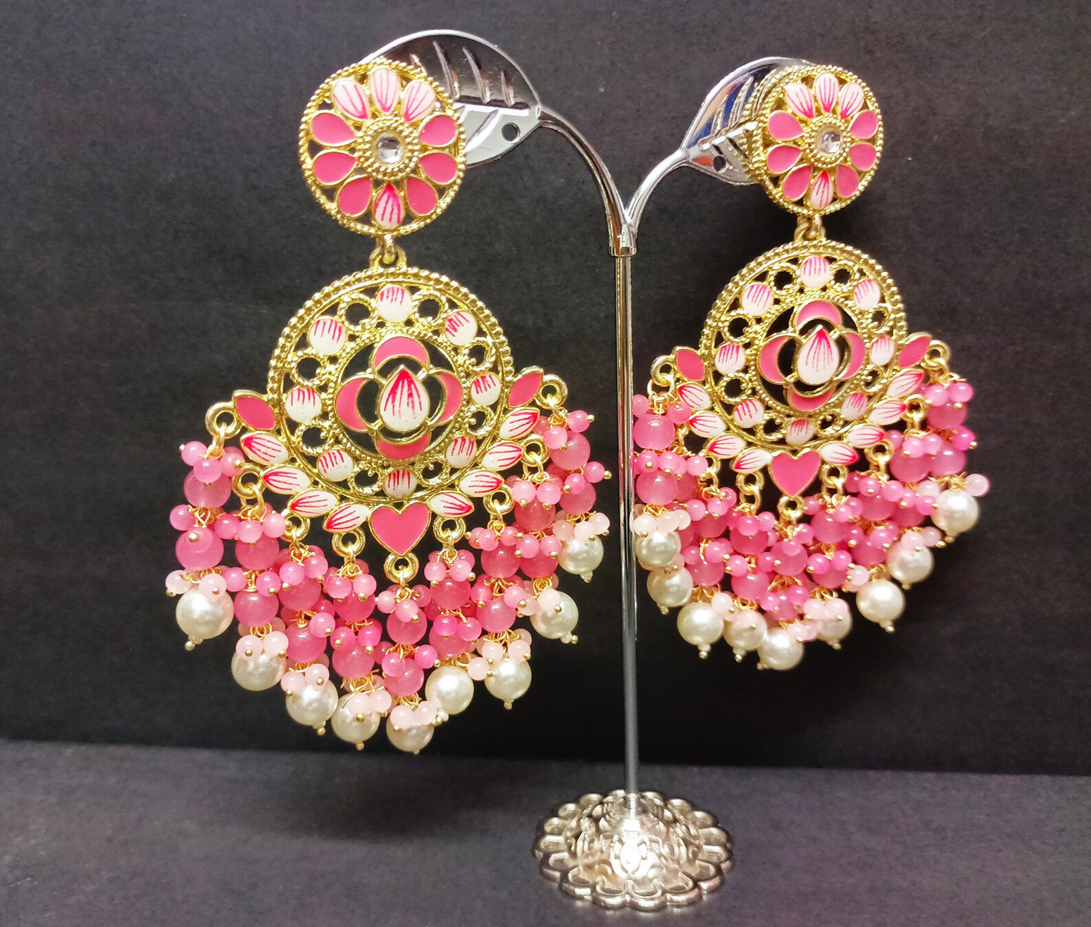 Bridal Earrings Set Pearls Chand Bali Set Meenakari Wedding - Etsy