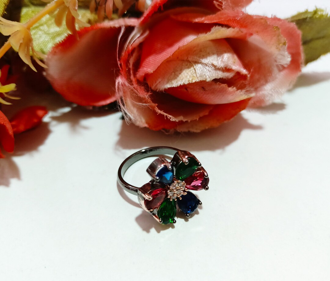 CZ Ring Multi Color Stone Engagement Ring Party Wear Ring Antique ...