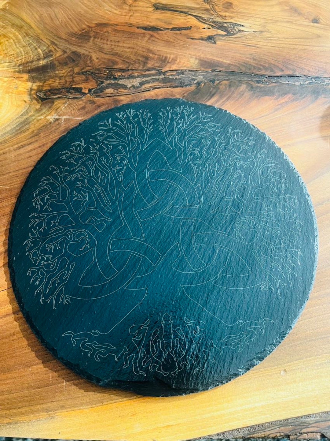 Engraved Slate Stone Round Circle Serving Tray Celtic Knot - Etsy
