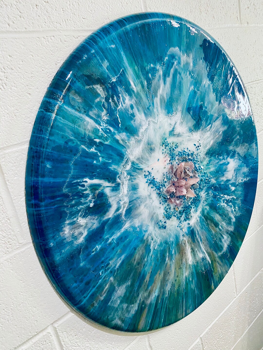 Original Painting Atlantis 36 Round Canvas Resin Paint and Glass Art ...