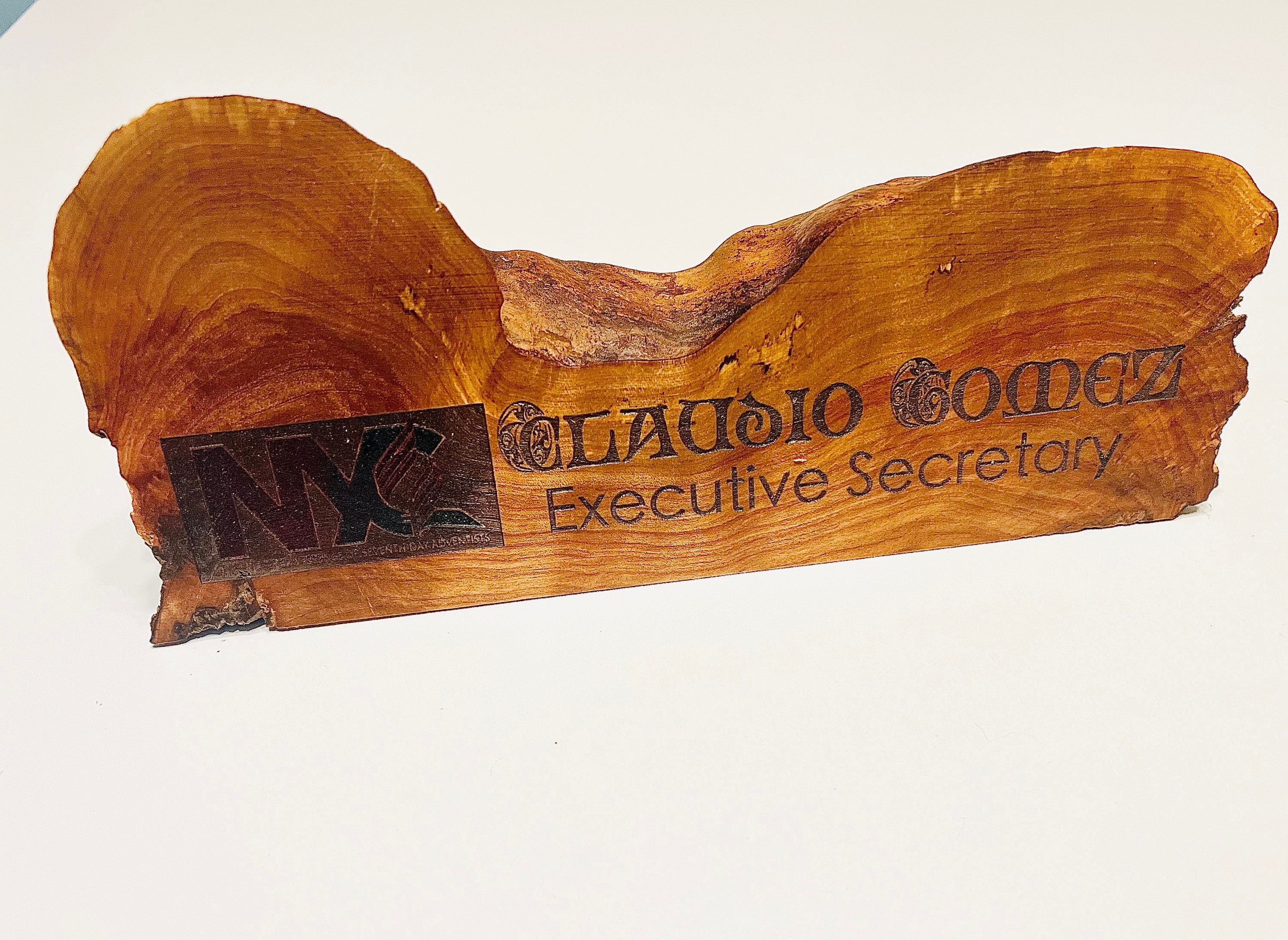 Custom Live Edge Desk Name Plate With Custom Logo Burl Wood Sign ...