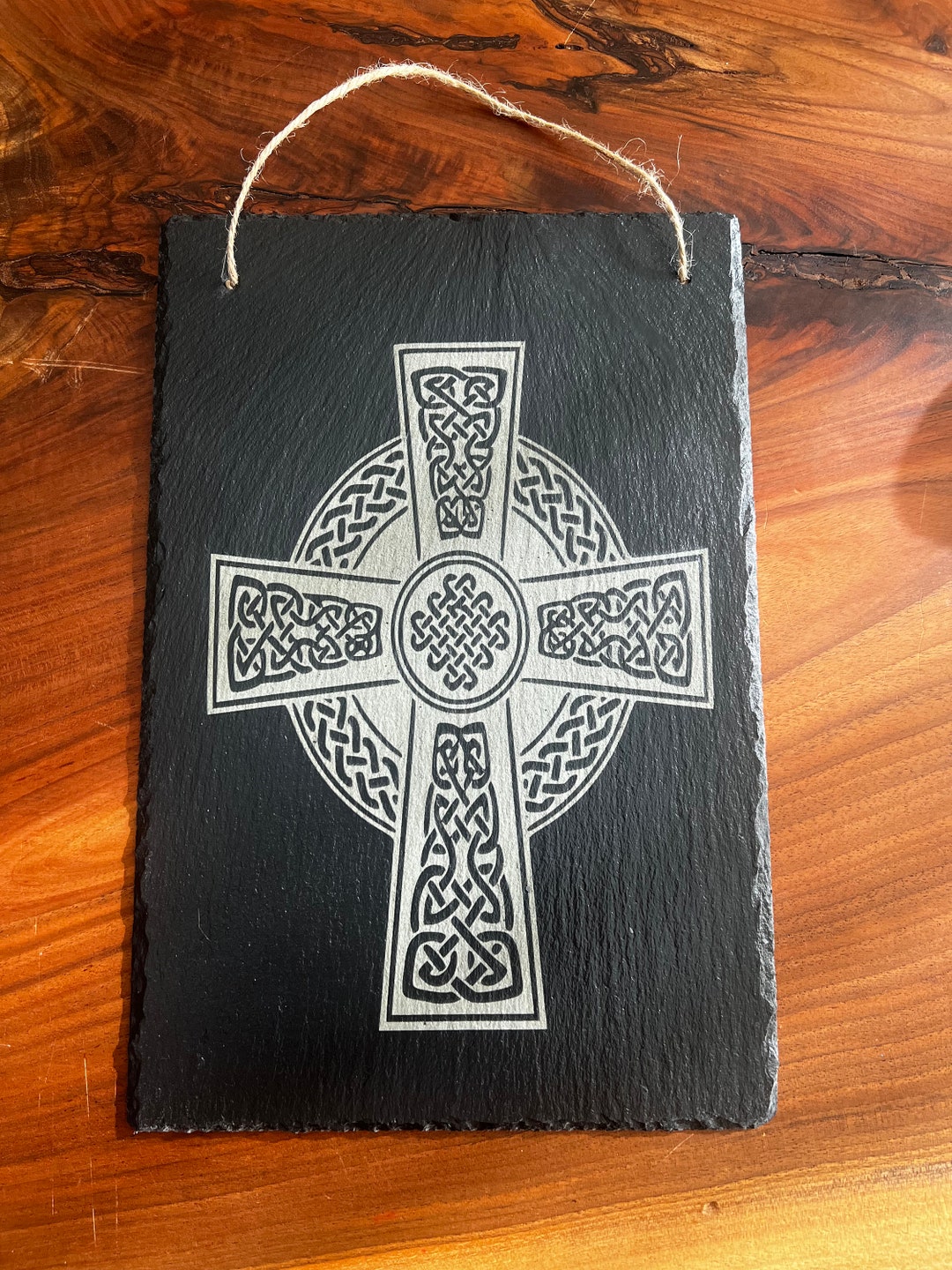 Engraved Slate Stone Celtic Cross With Knotwork Irish Christian Book of ...