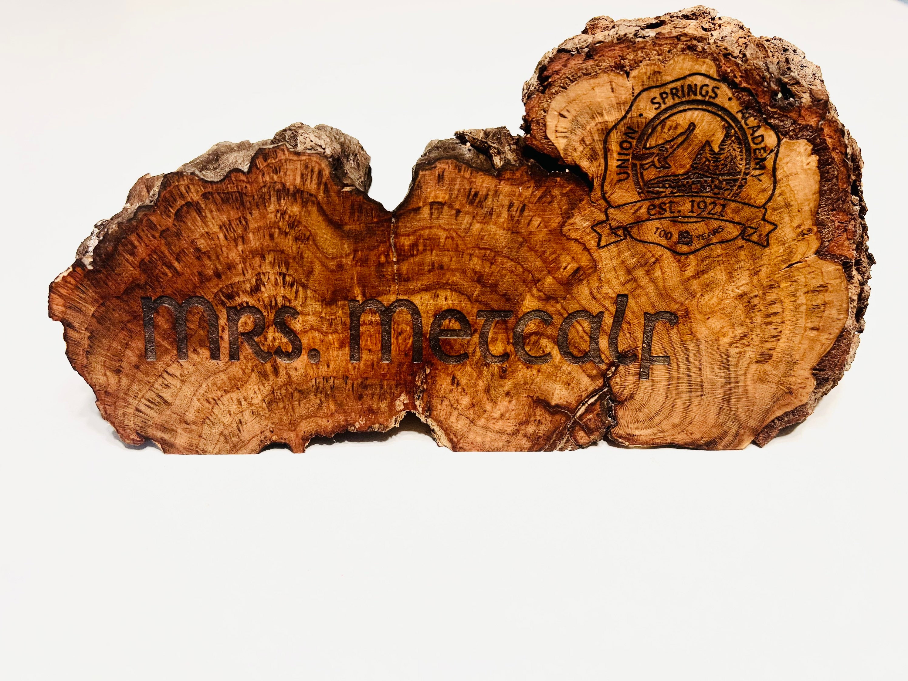 Custom Live Edge Desk Name Plate With Custom Logo Burl Wood Sign ...