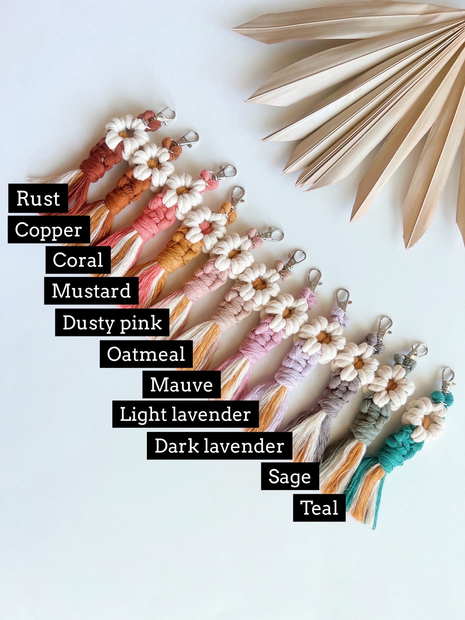 Daisy Macrame Keychain Cute Tassel Clip Flower Boho Keychain Macrame ...