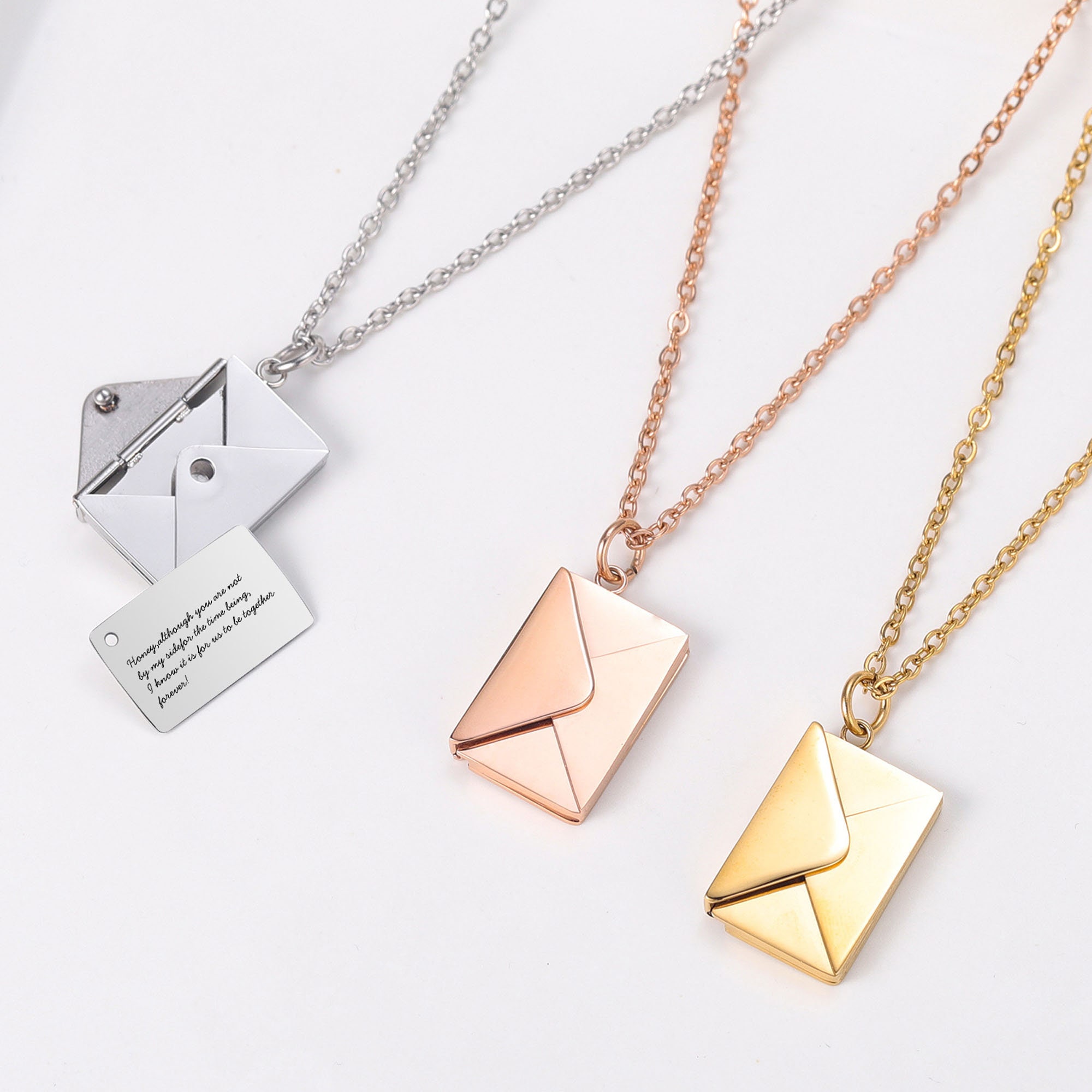 Hidden Message Envelope Necklace: Personalized Stainless Steel Locket ...