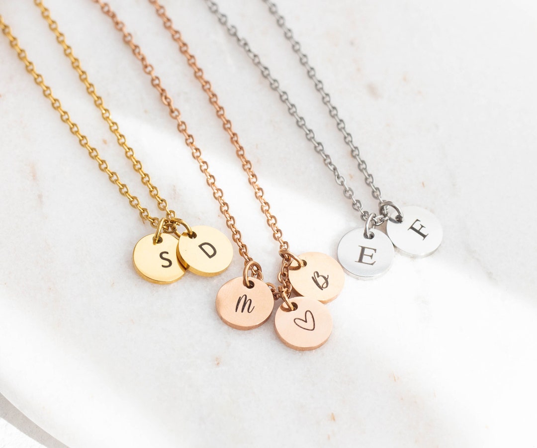 Personalized Initial Disc Necklace: Stainless Steel Letter Charm - Etsy