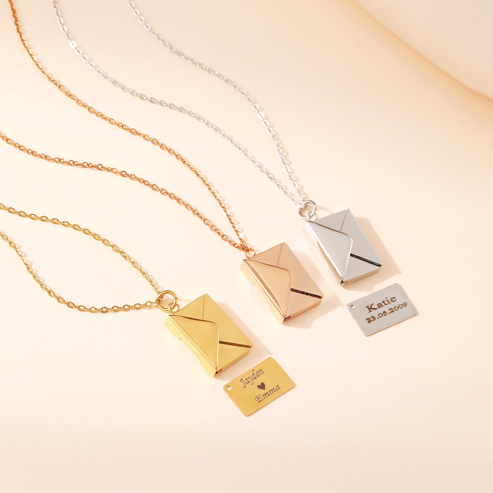 Hidden Message Envelope Necklace: Personalized Stainless Steel Locket ...