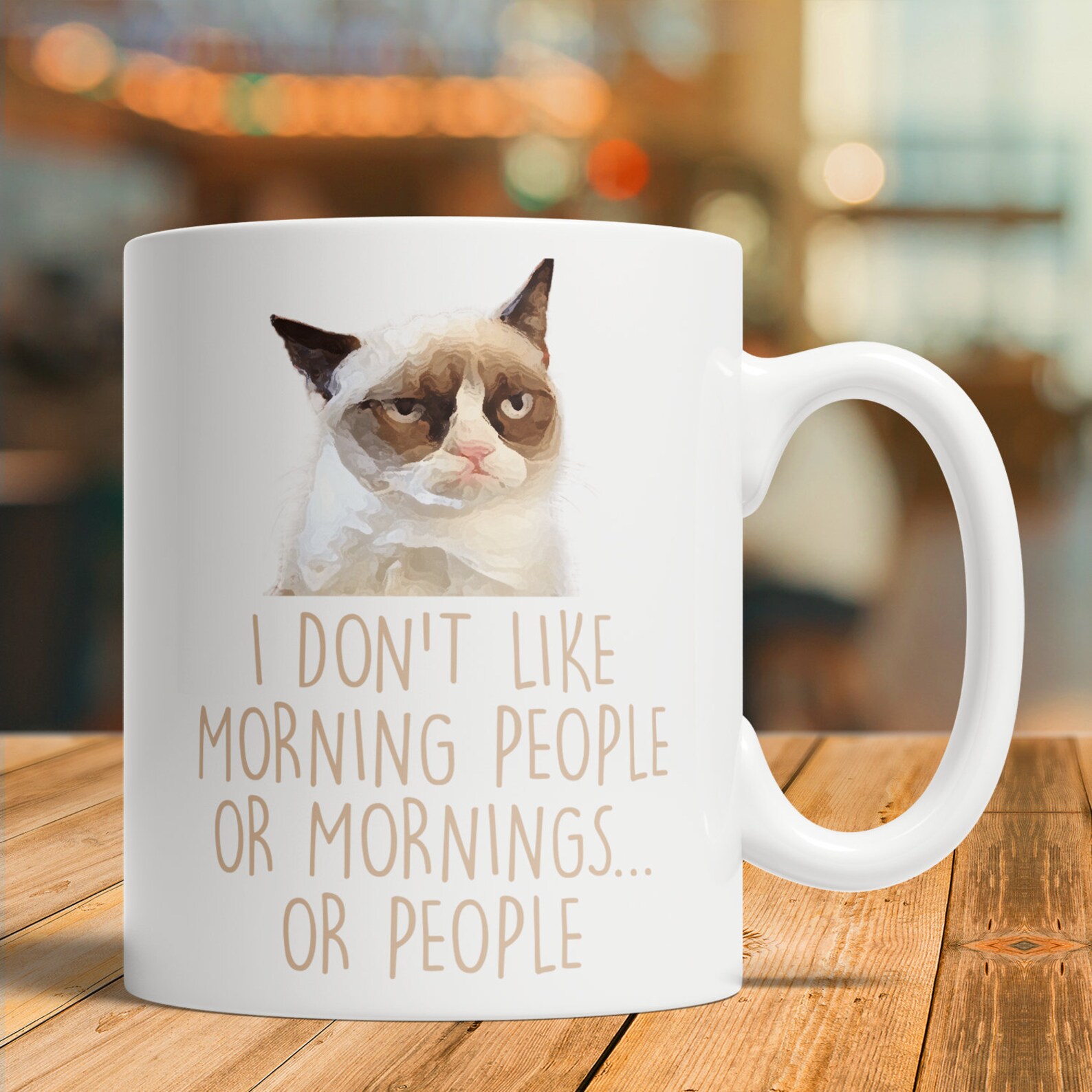 I Don't Like Morning People or Mornings, Grumpy Cat Mug, Funny Cat ...