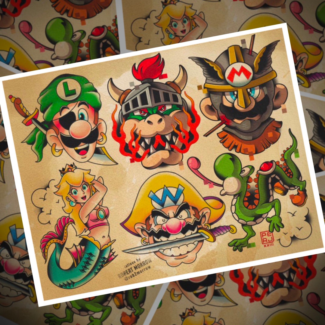 Traditional Mario Tattoos 50 Super Mario Tattoo Ideas To Help One Up