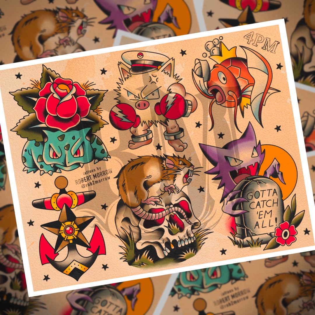 POKÉMON Vol. 4 Traditional Tattoo Flash Sheet - Etsy