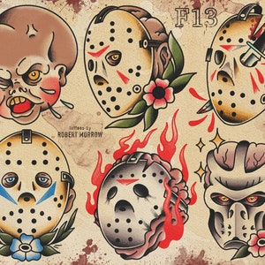 FRIDAY THE 13TH Traditional Tattoo Flash Sheet - Etsy