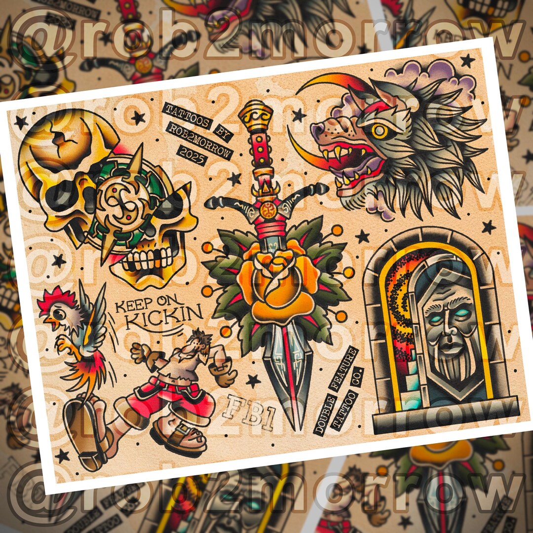 FABLE Traditional Tattoo Flash Sheet - Etsy