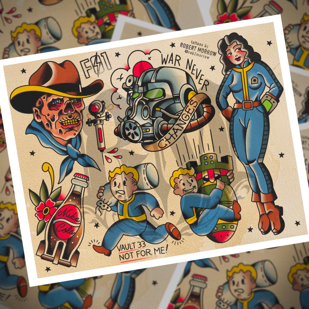 FALLOUT Vol. 1 Traditional Tattoo Flash Sheet - Etsy