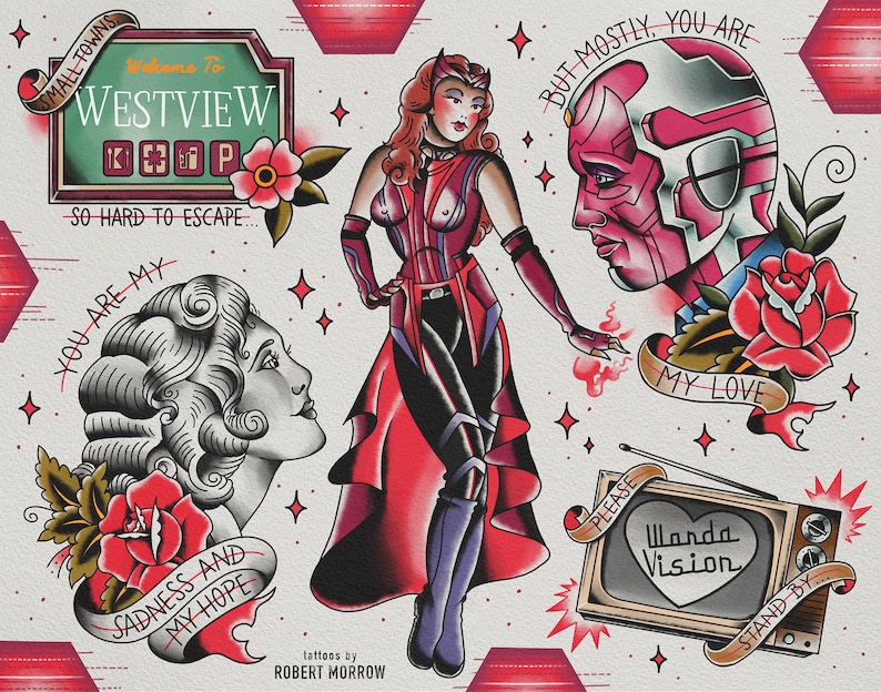 WANDAVISION Traditional Tattoo Flash Sheet - Etsy