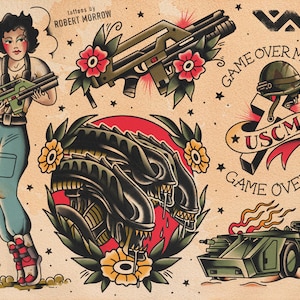 ALIENS Traditional Tattoo Flash Sheet - Etsy