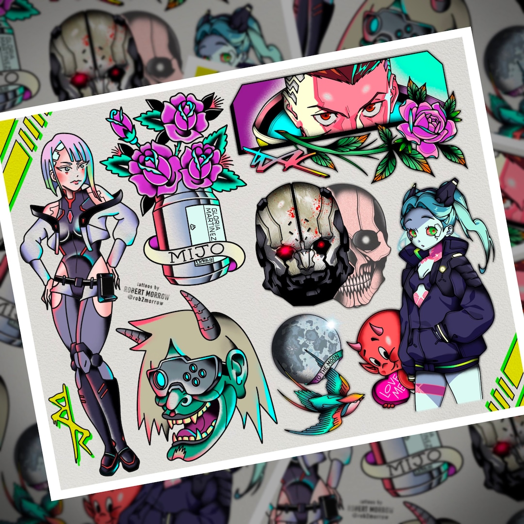 EDGERUNNER SPLIT Traditional Tattoo Flash - Etsy