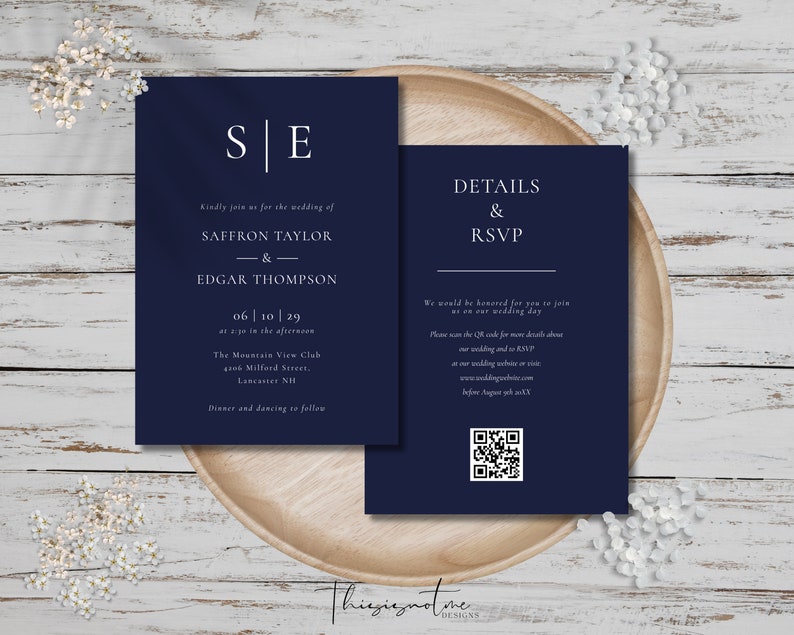 Simple QR Code Wedding Invitation Template, Elegant Monogram Wedding ...