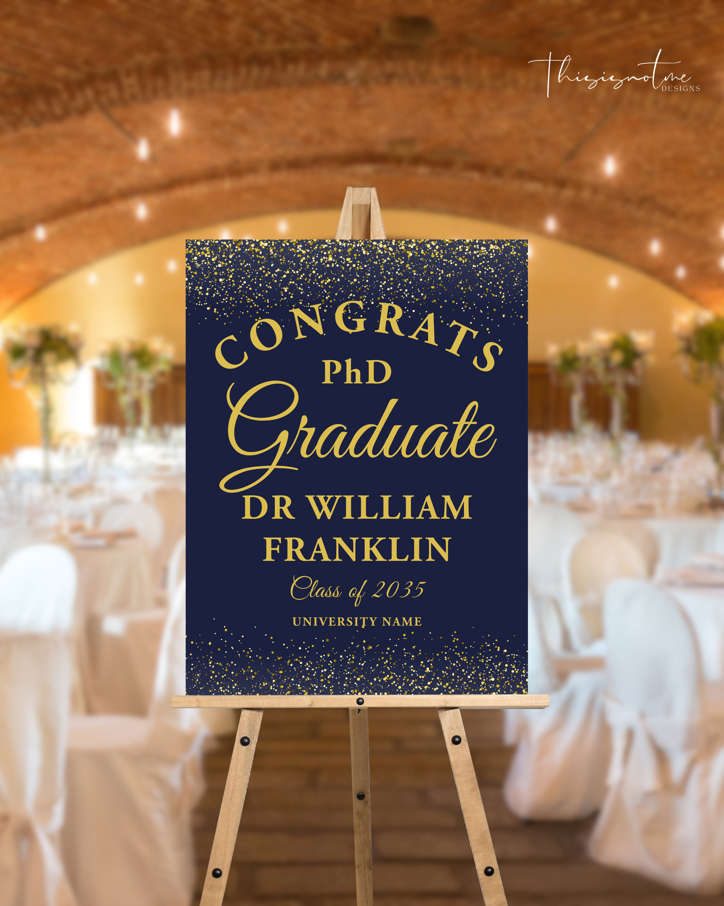 Modern Phd Degree Graduation Welcome Sign Template, Navy Blue Gold ...