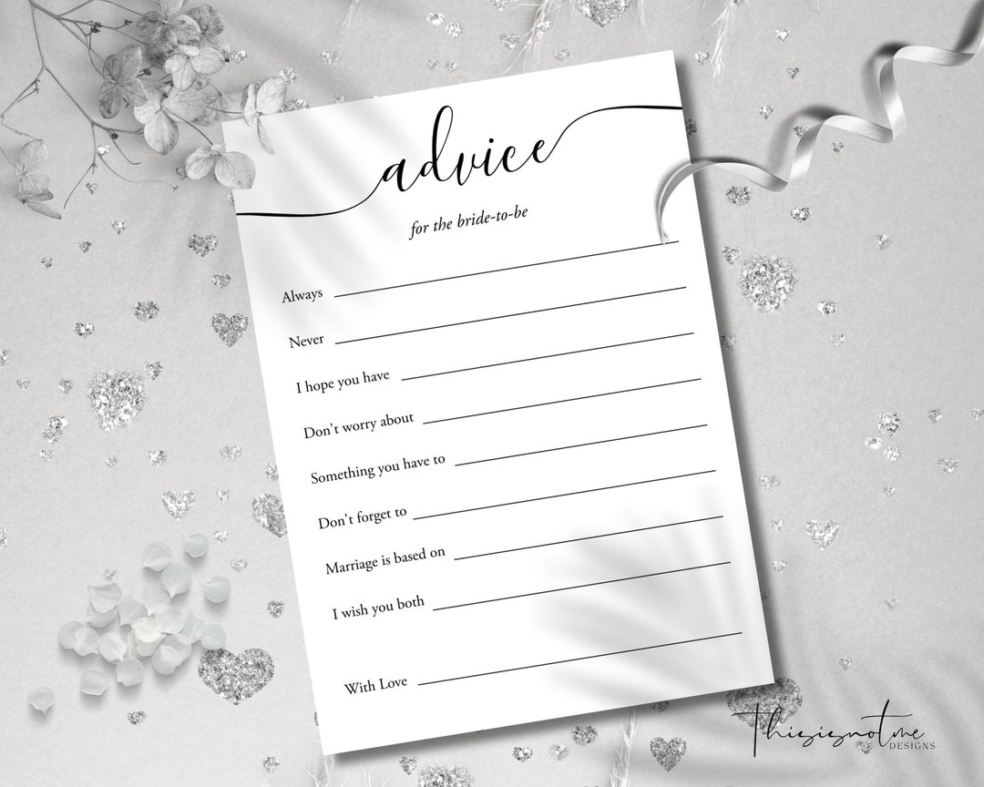 Advice to the Bride Hen Party Games Cards Template, Minimalist Advice ...