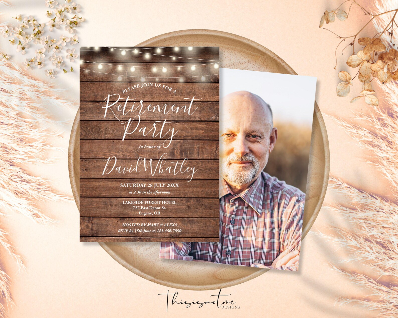 Rustic Retirement Party Invitation Template: String Lights (digital ...