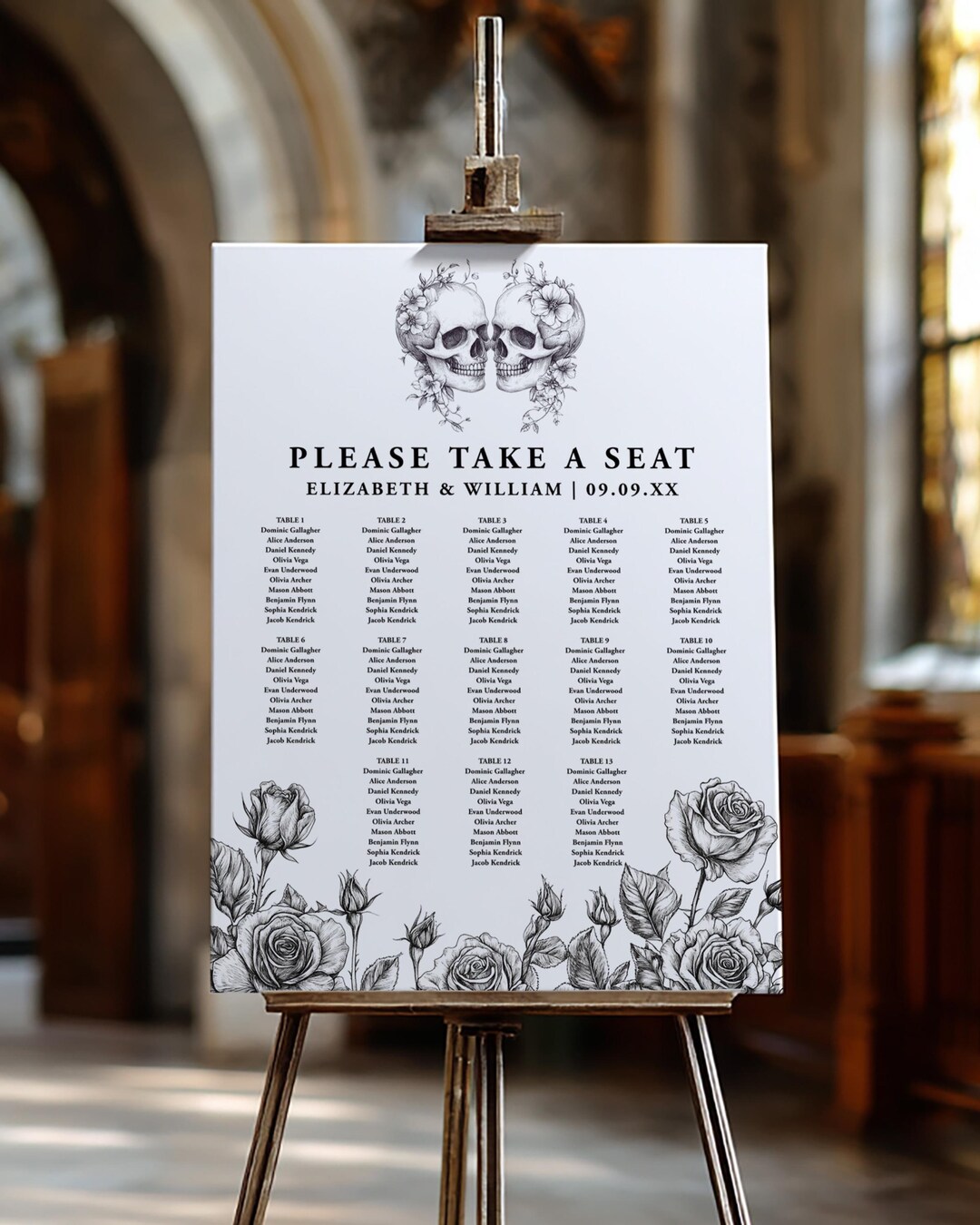 Gothic Wedding Seating Chart Template: Skulls & Roses (digital Download ...