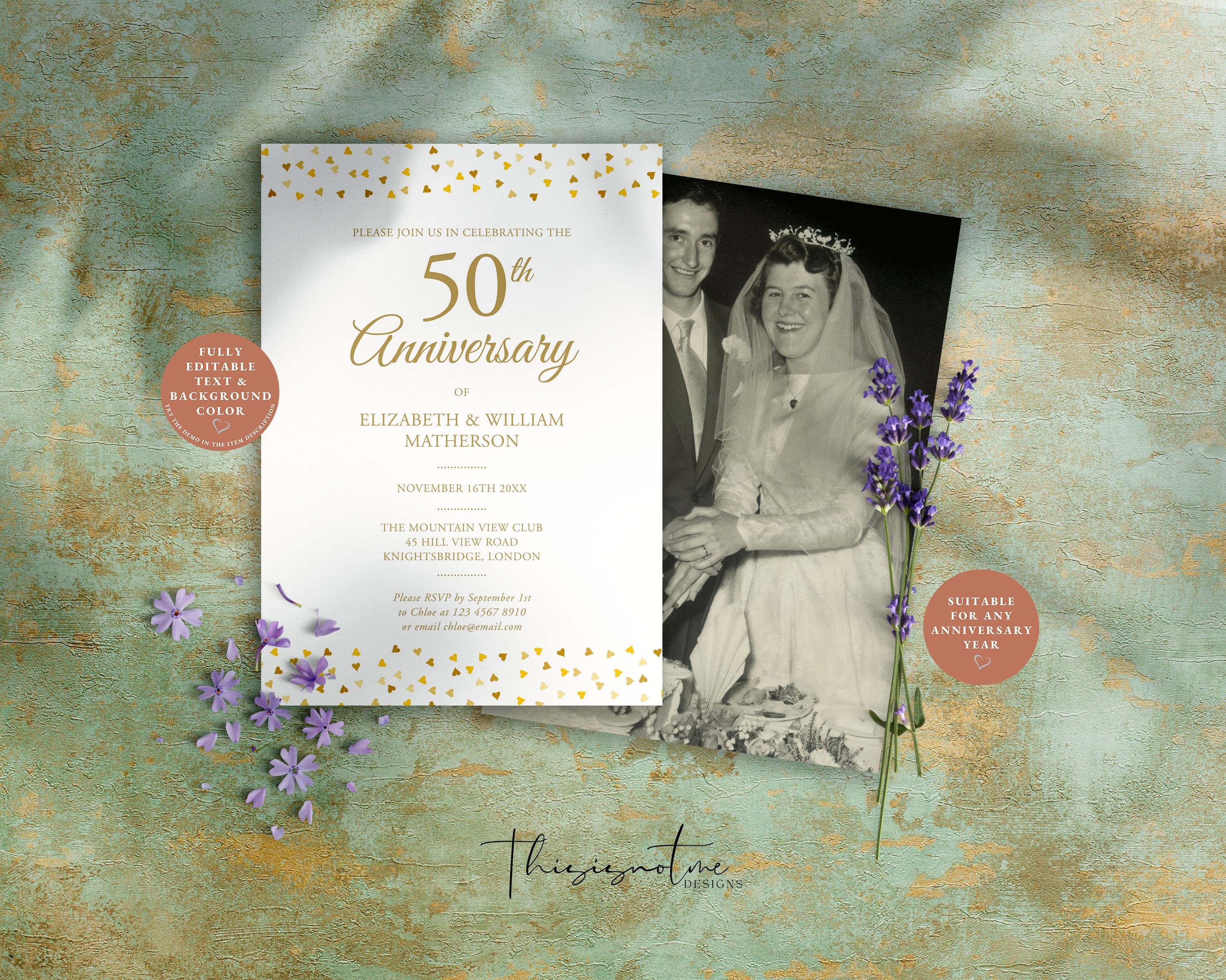 Modern 50th Wedding Anniversary Invitations