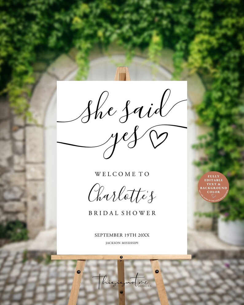 SIGNATURE Bridal Shower Welcome Sign Template She Said Yes - Etsy