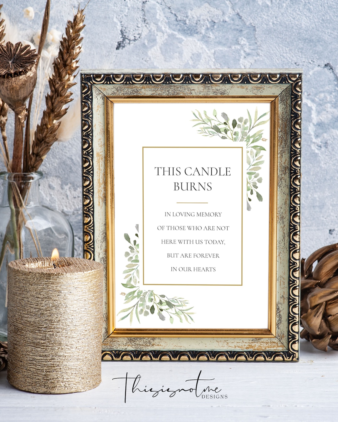 Greenery This Candle Burns Sign Template, Printable in Loving Memory ...