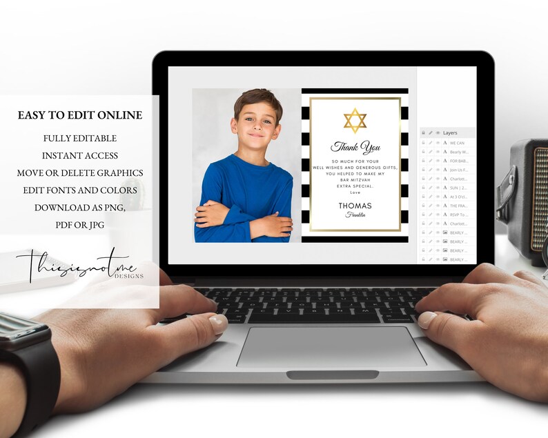 Classic Bar Mitzvah Thank You Card Template, Photo Thank You Note ...