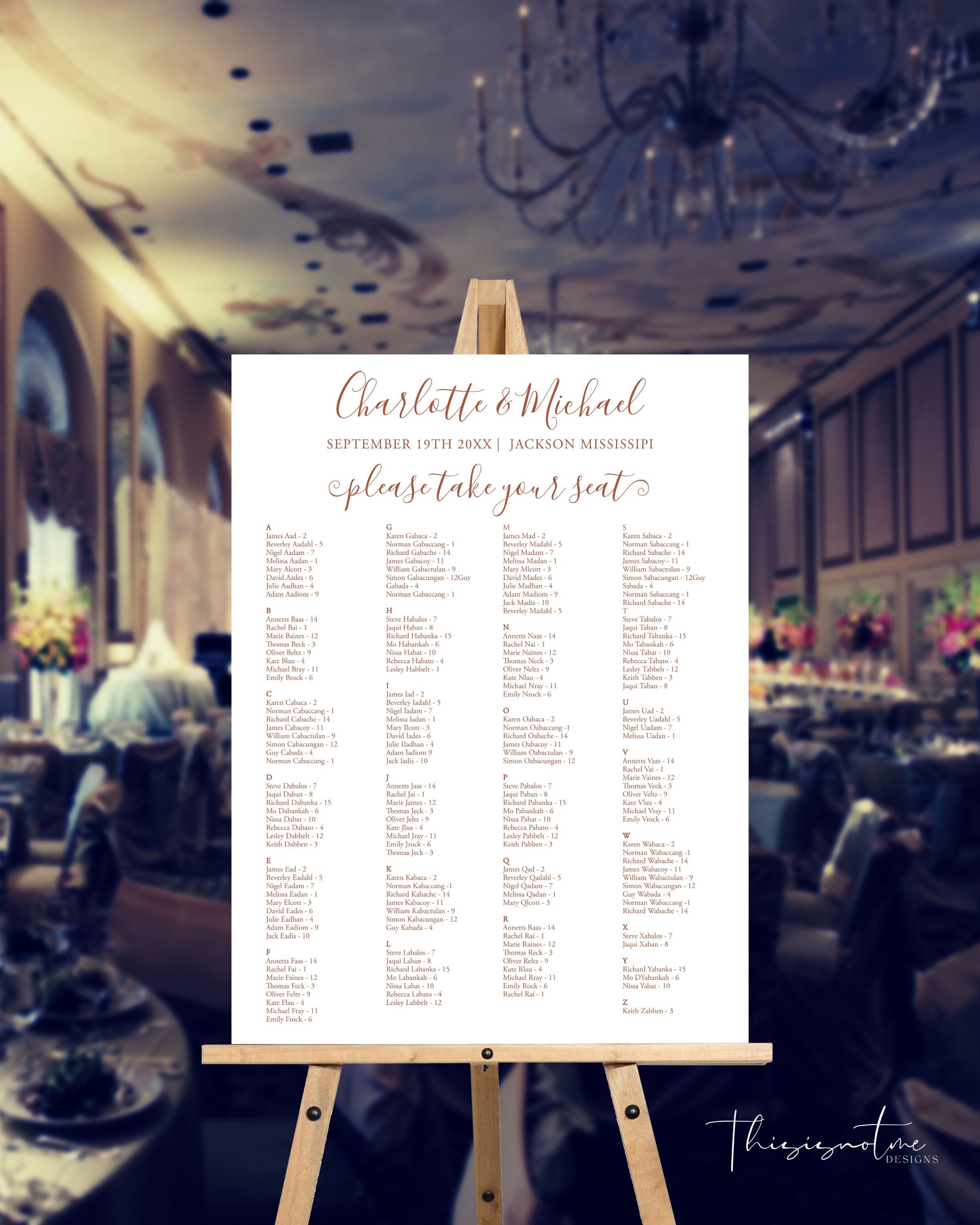 SIGNATURE Terracotta Seating Chart Template, Modern Portrait Wedding ...