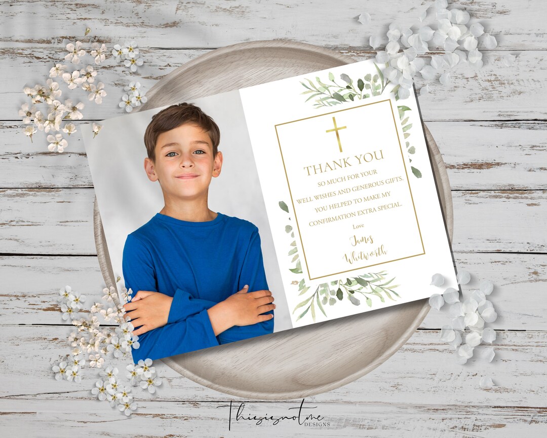 Greenery Confirmation Thank You Card Template: Watercolor Floral ...
