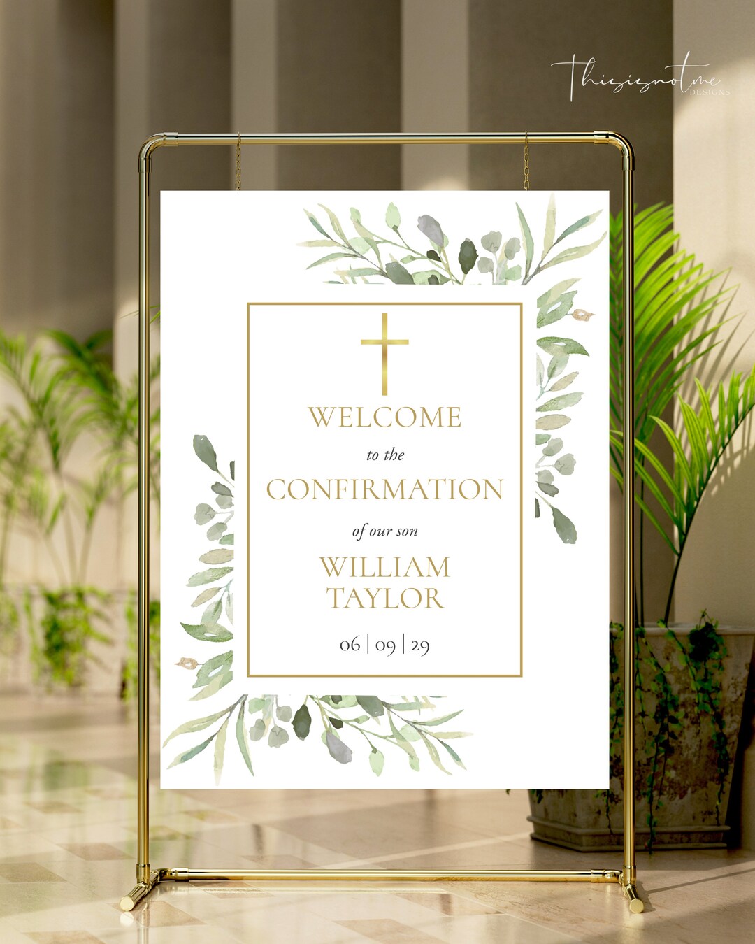 Confirmation Welcome Sign Template, Gold Geometric Greenery ...