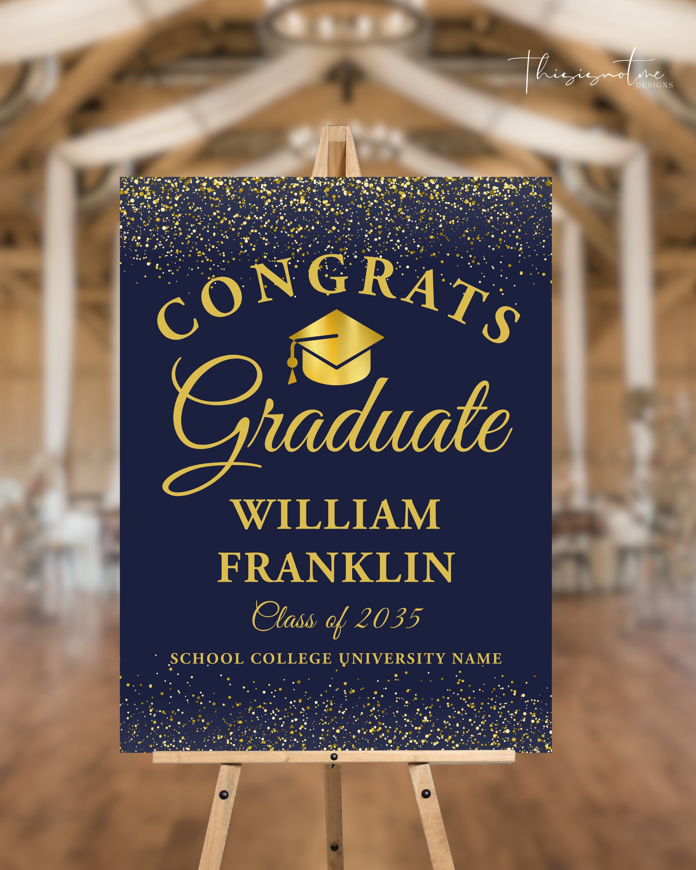 Graduation Welcome Sign Template: Navy Blue and Gold Welcome Party ...