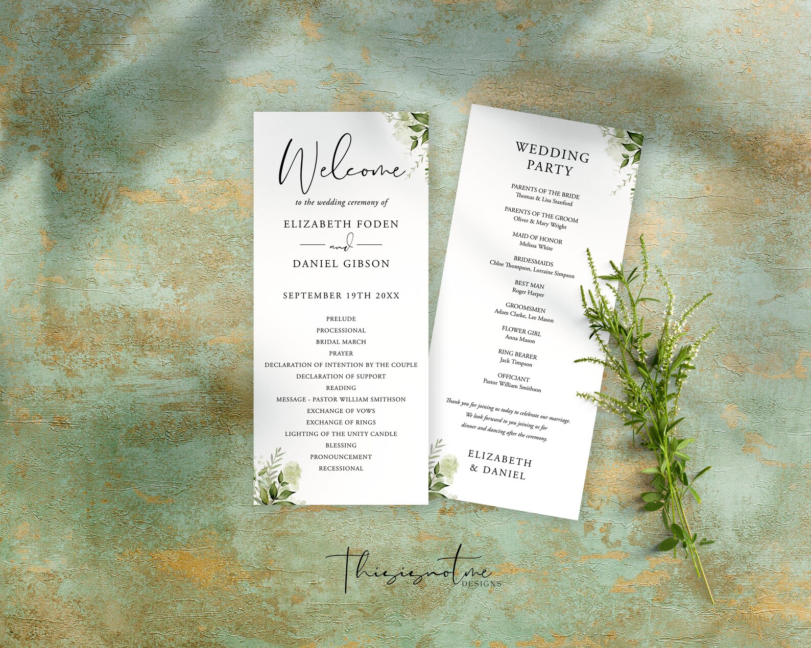 HARMONY Greenery Wedding Program Template Wedding Editable - Etsy UK