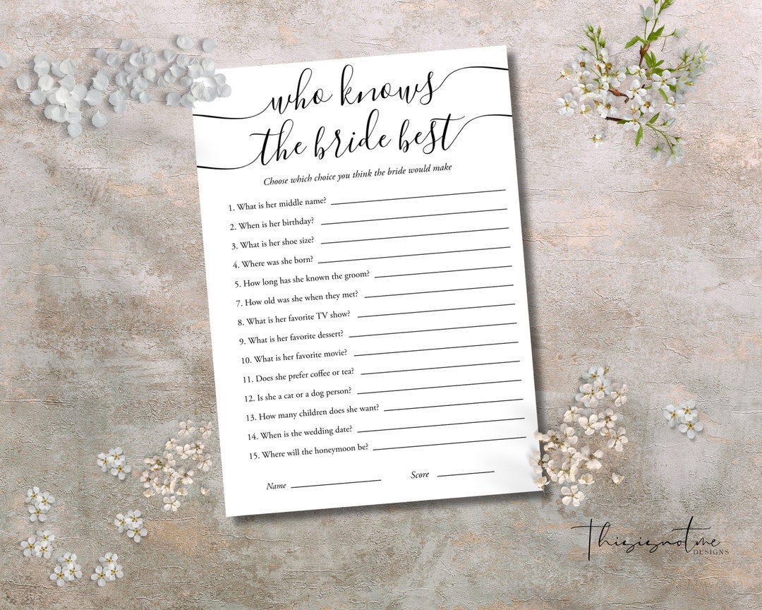 Who Knows the Bride Best Bridal Shower Game Template, Minimalist Bridal ...