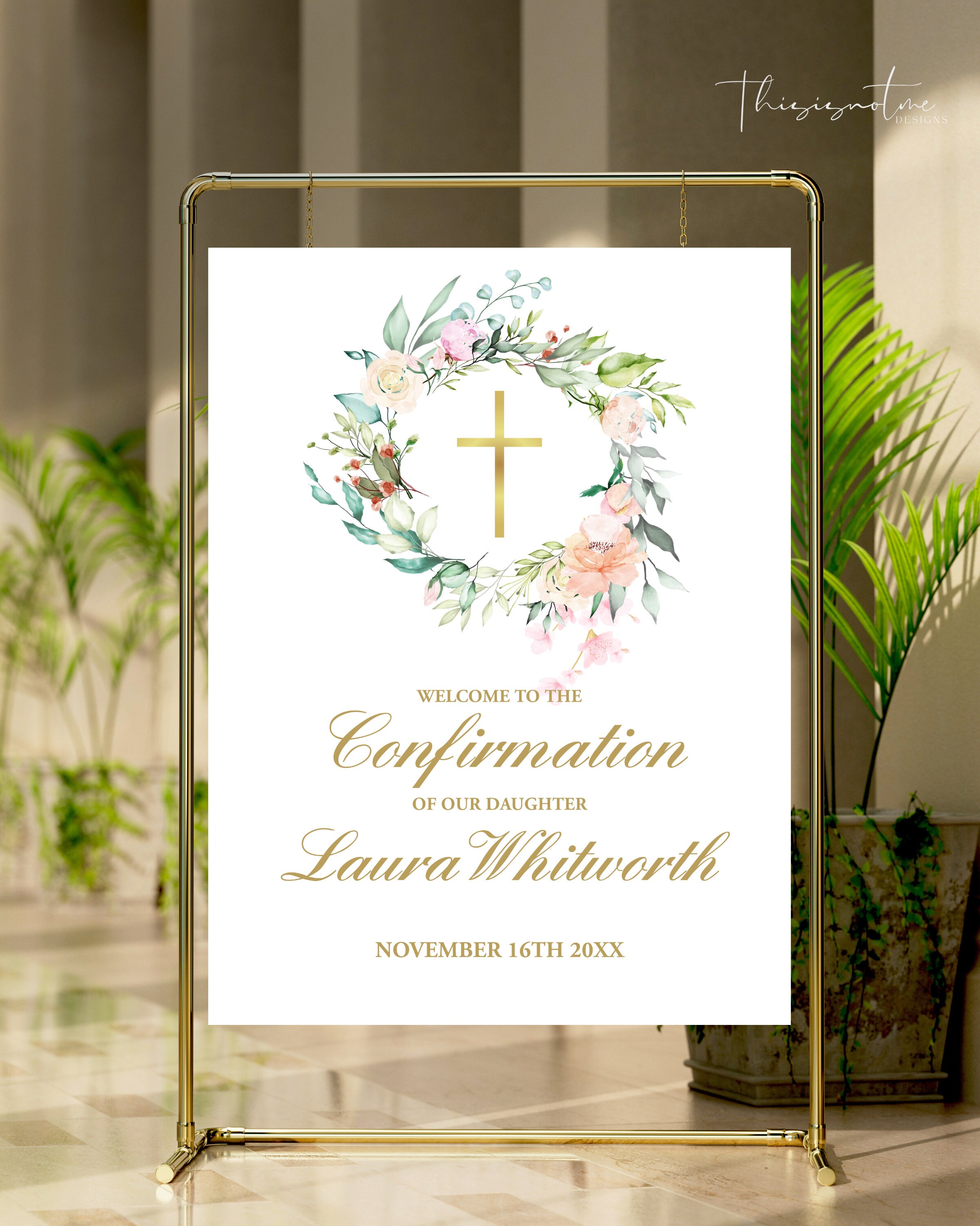 Confirmation Welcome Sign Template, Rustic Wildflowers Floral Garland ...