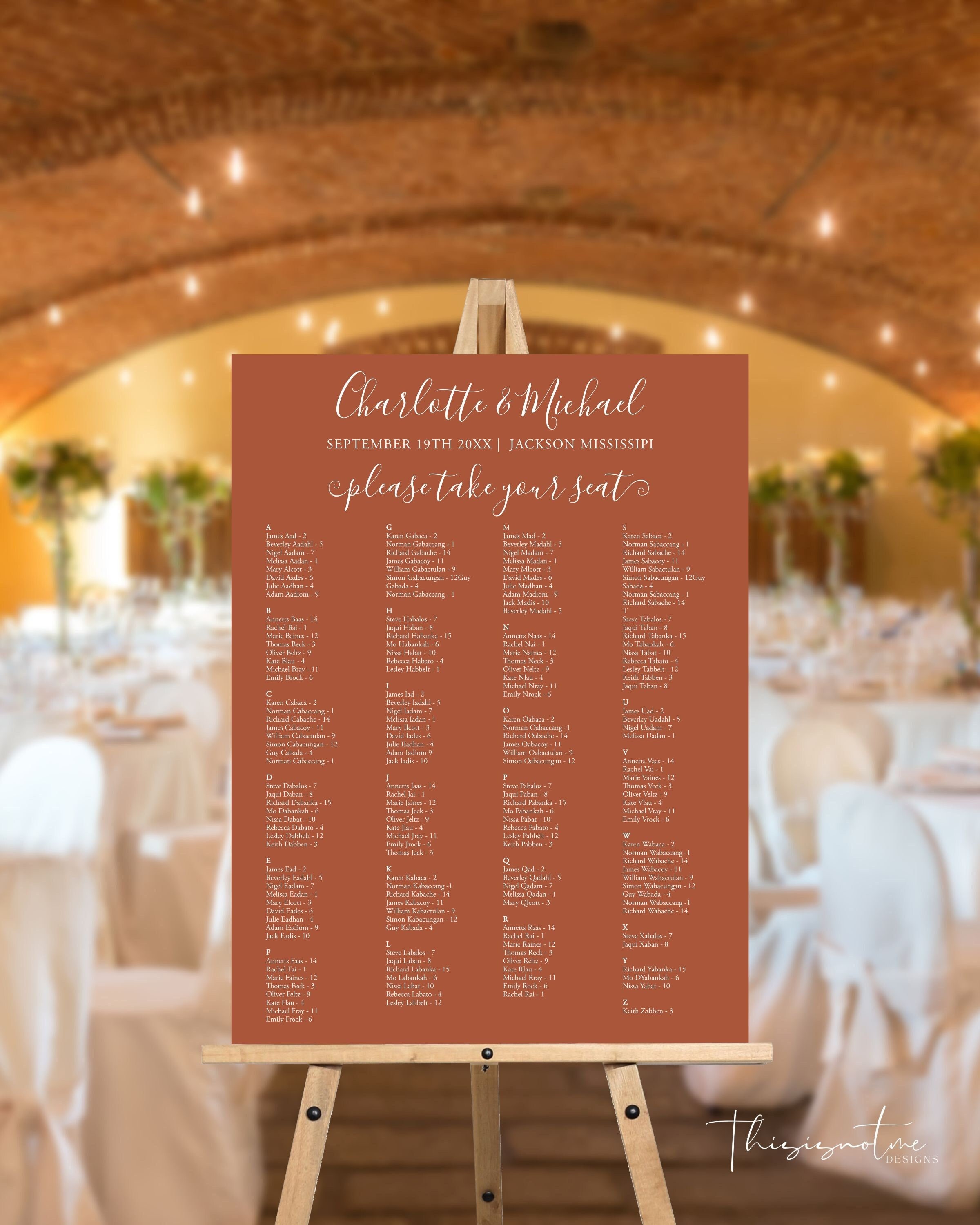 SIGNATURE Terracotta Seating Chart Template, Modern Portrait Wedding ...