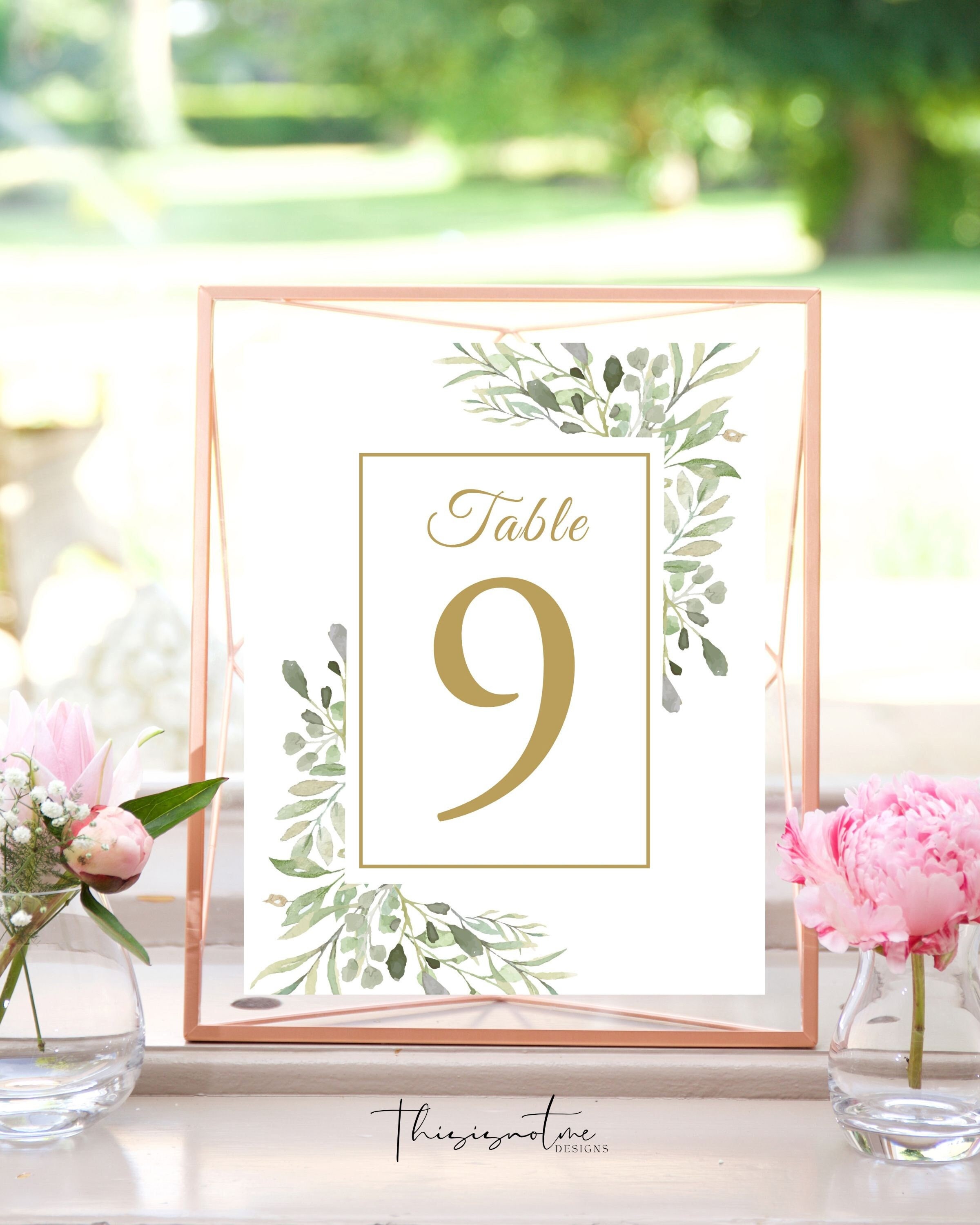 Boho Greenery Table Numbers Printable, Gold Wedding Table Number ...